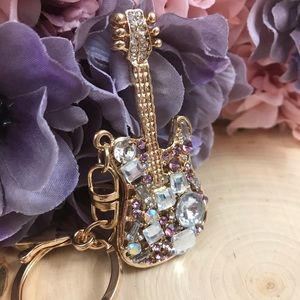 Accessories | Purple And Gold Crystal Rhinestone Guitar Keychain | Poshmark